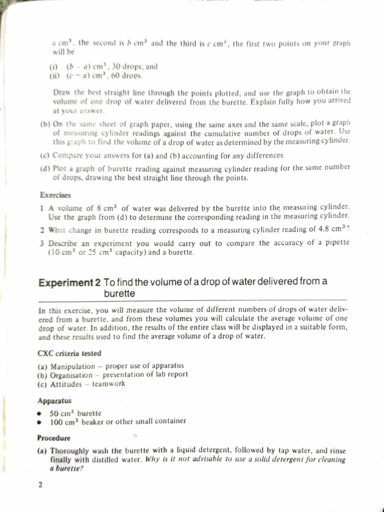 Lab 2 To Find The Volume of A Drop of Water Delivered From A Burette | PDF