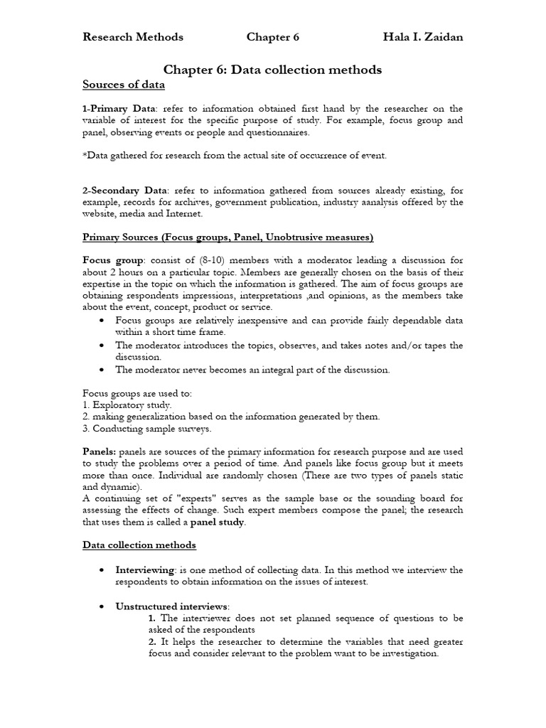 Chapter 6 Research Methods | PDF | Survey Methodology | Focus Group