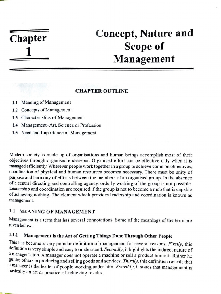 Ch-1 Concept, Nature and Scope of Management | PDF | Profession ...