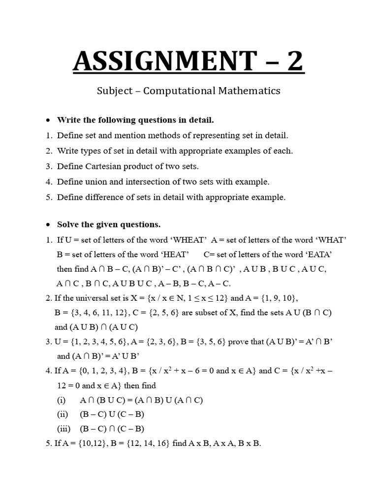 ASSIGNMENT 2 math | PDF | Intersection (Set Theory) | Mathematics