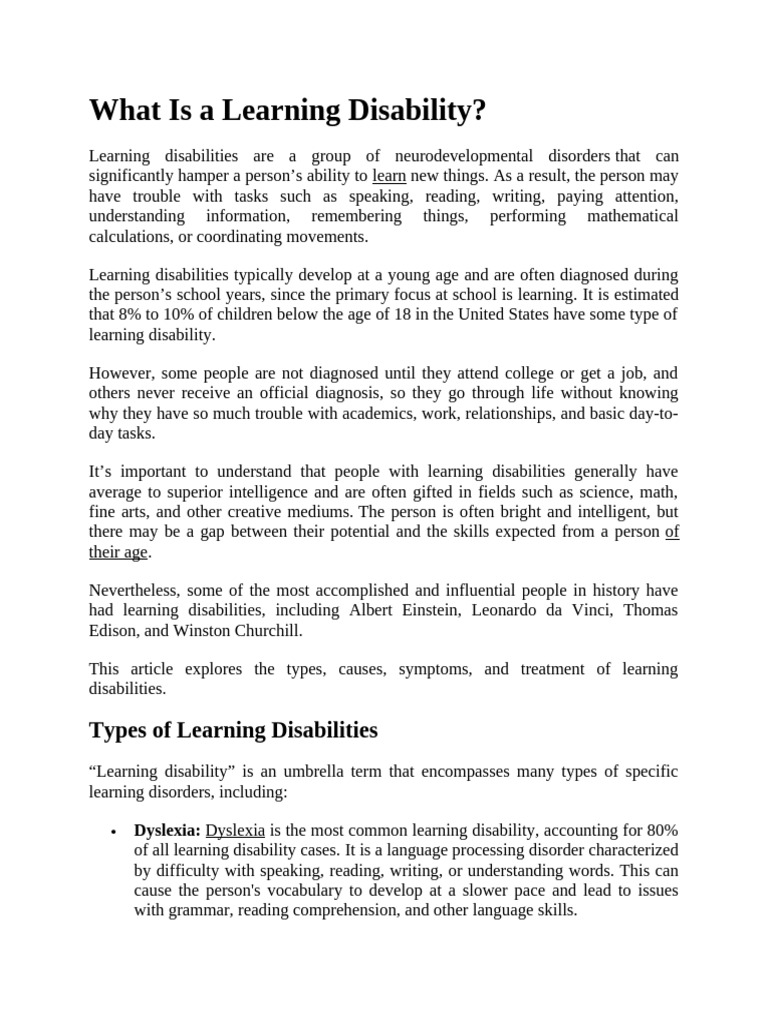 What Is A Learning Disability | PDF | Learning Disability ...
