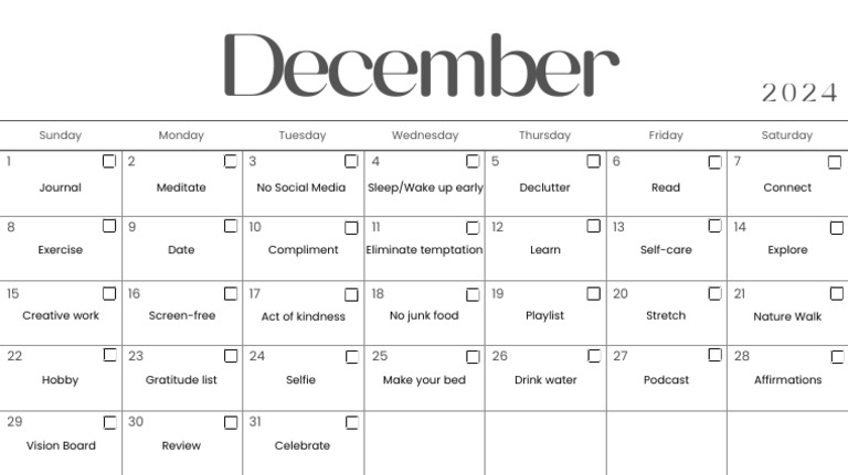 December Challenge Calendar | PDF