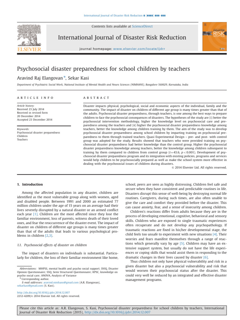 '14 Psychosocial Disaster Preparedness For School Children by Teachers ...