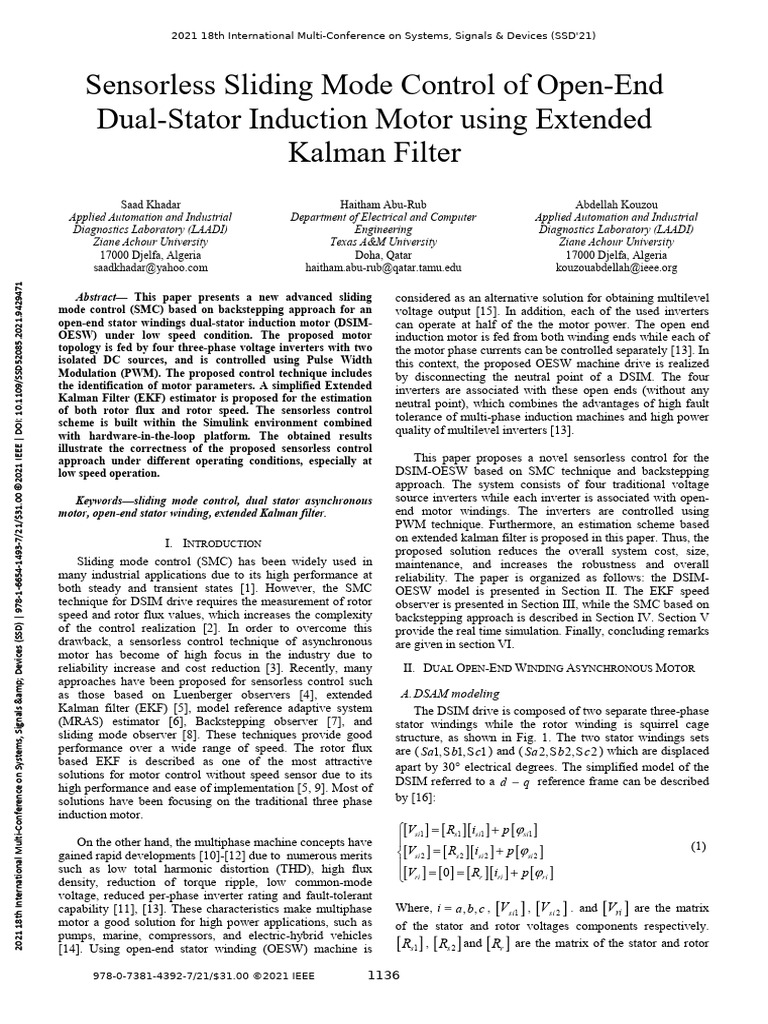 Sensorless Sliding Mode Control Of Open End Dual Stator Induction Motor Using Extended Kalman
