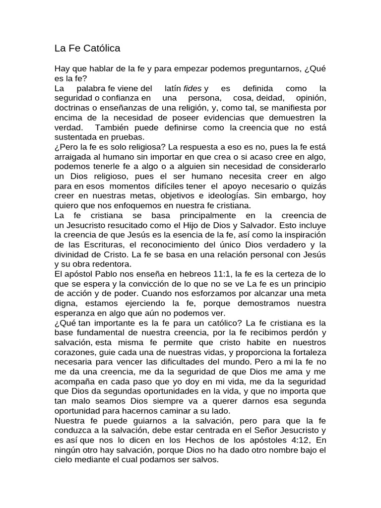 Importancia de la Fe en la Catolicidad | PDF | Fe | Cristo (título)