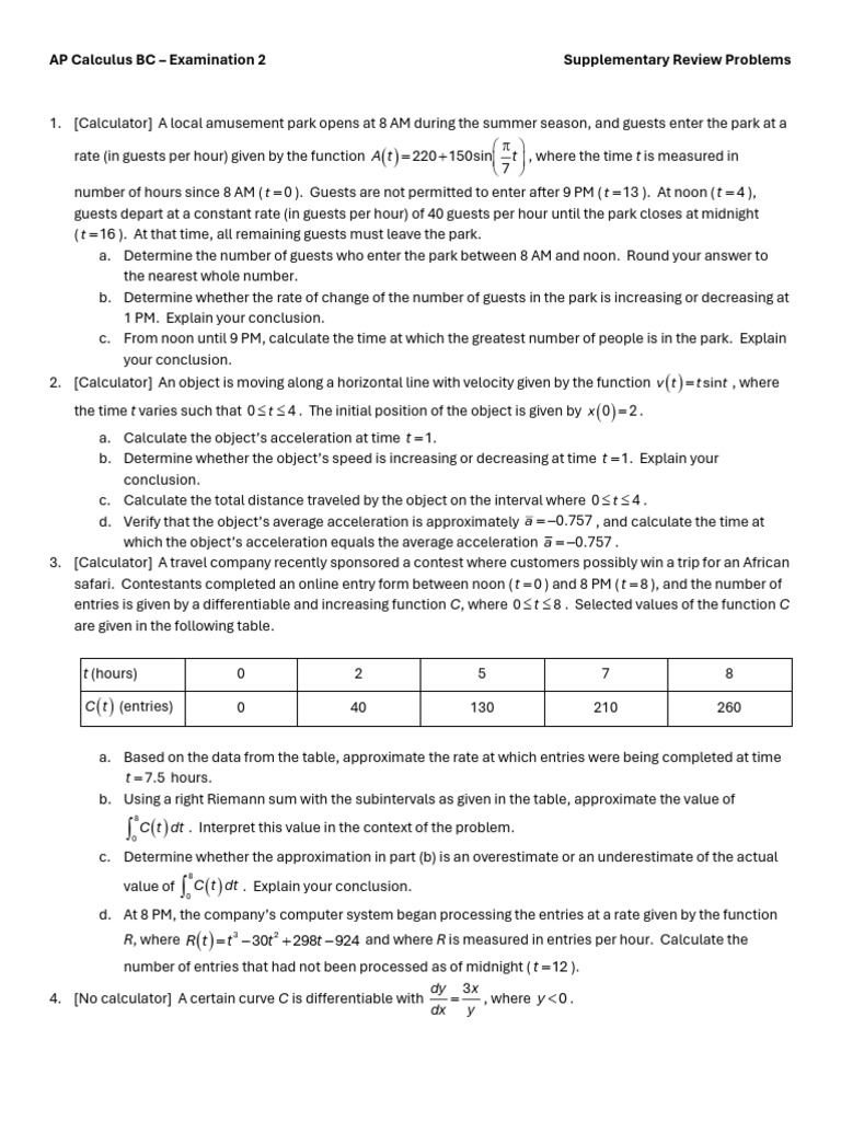 Examination2 - Supplementary Calculus | PDF | Acceleration | Calculus