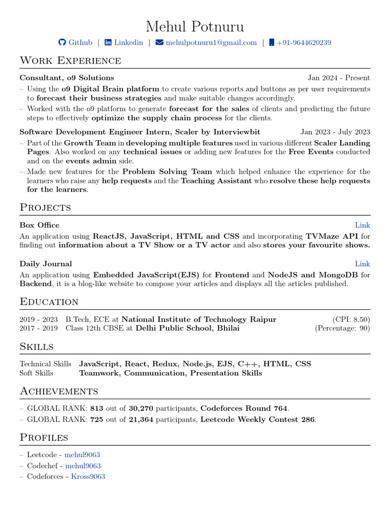 Mehul Potnuru's Professional Profile | PDF