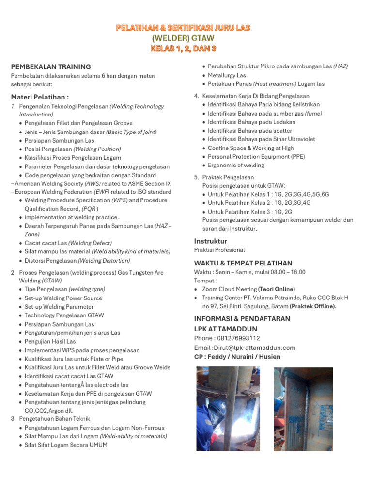 Brosur - Welding School-GTAW - LPK ATTAMADDUN | PDF