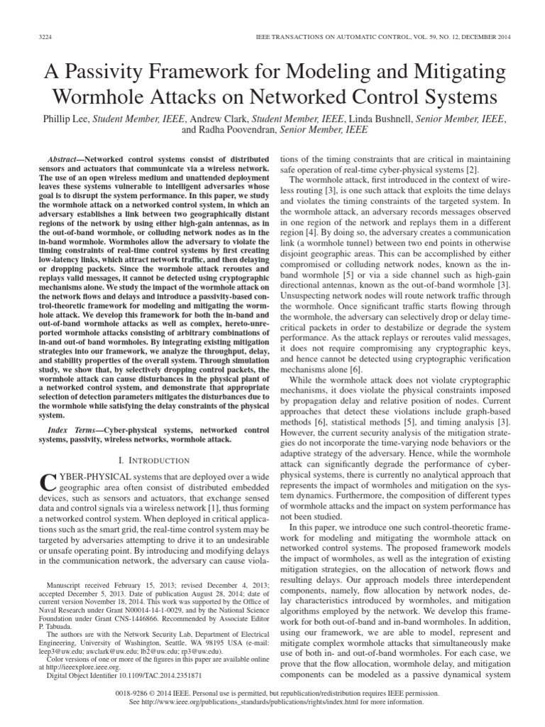 0 A Passivity Framework for Modeling and Mitigating Wormhole Attacks on Networked Control ...