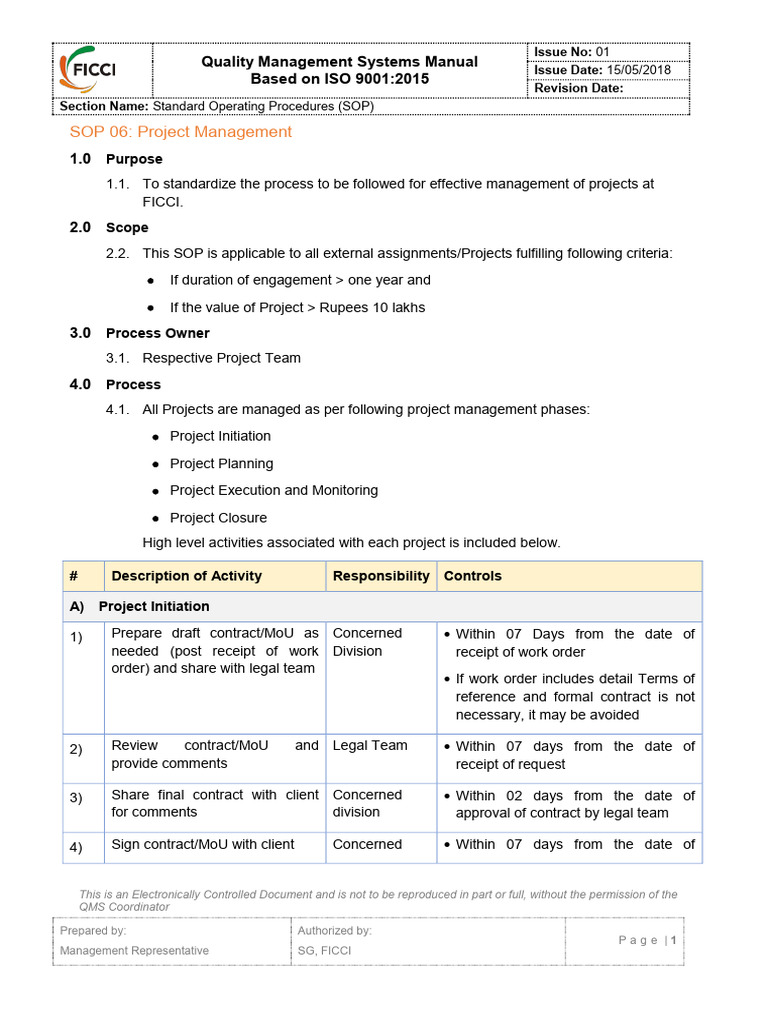 4.6 SOP 06 Project Management | PDF | International Organization For ...