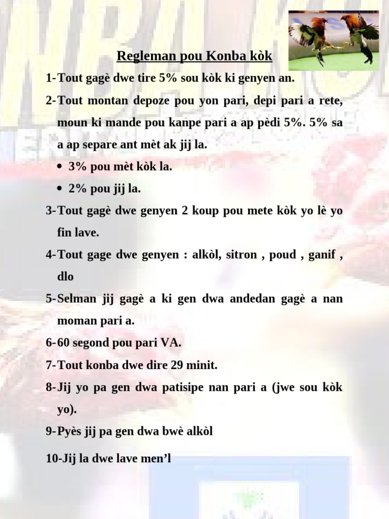 Regleman Pou Konba Kòk | PDF