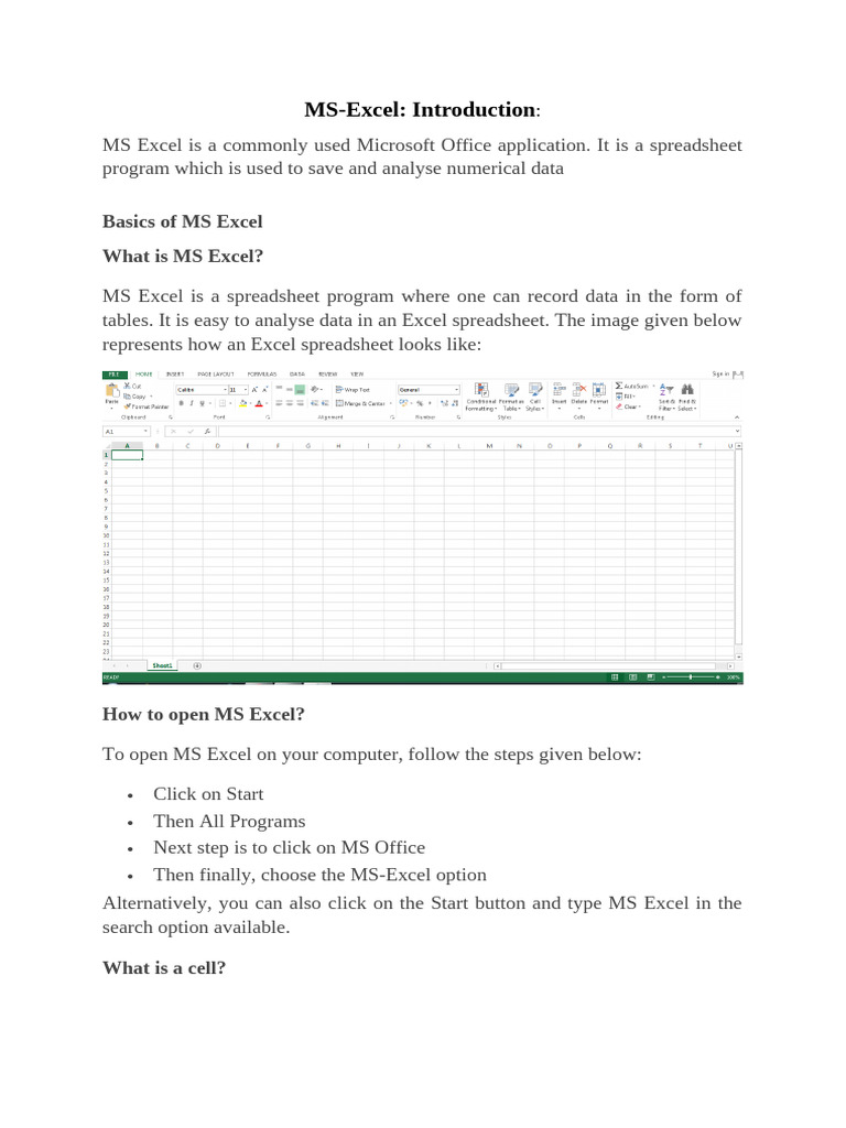 MS-Excel: Introduction | PDF | Microsoft Excel | Spreadsheet