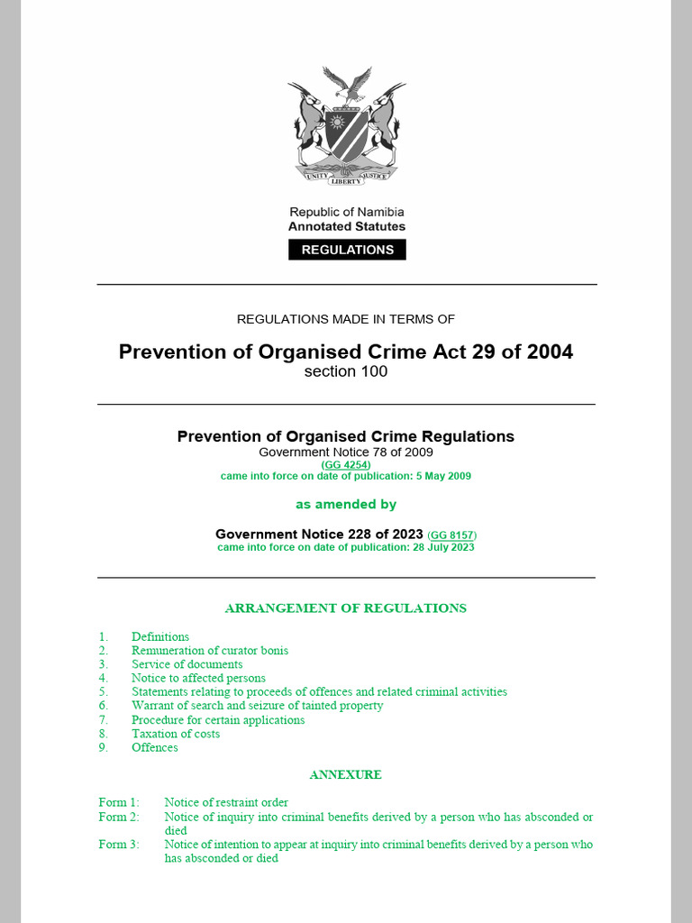 Prevention of Organised Crime Act 29 of 2004-Regulations 2009-078 | PDF ...