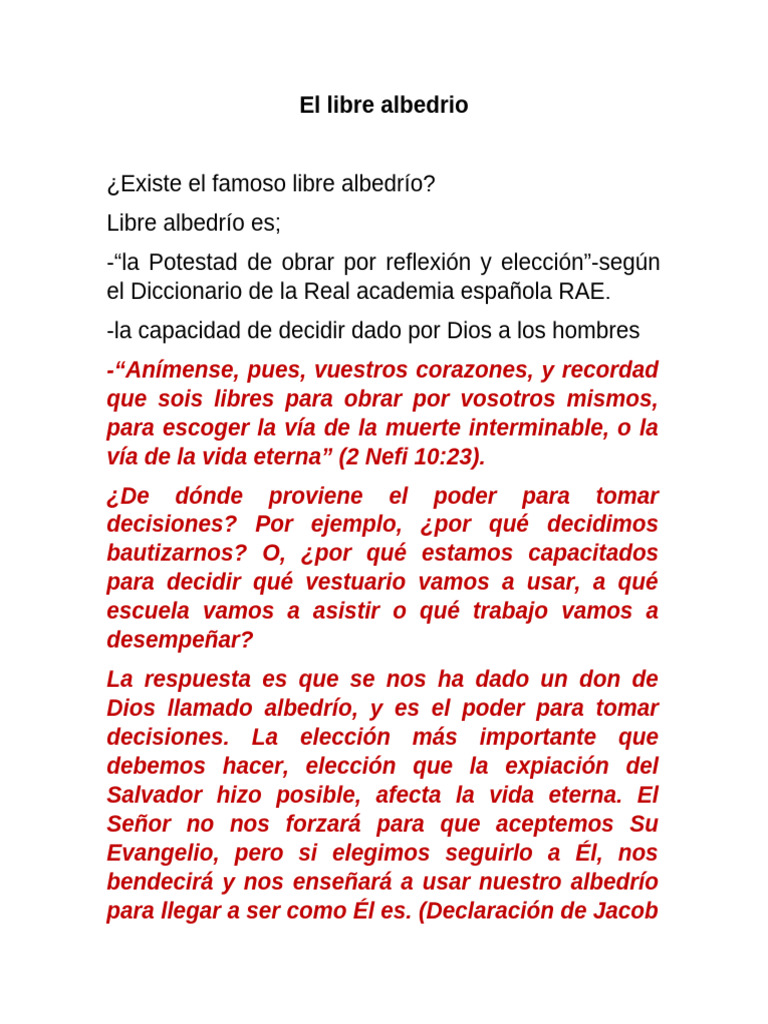 El Libre Albedrio | PDF | Libre albedrío | Bendición