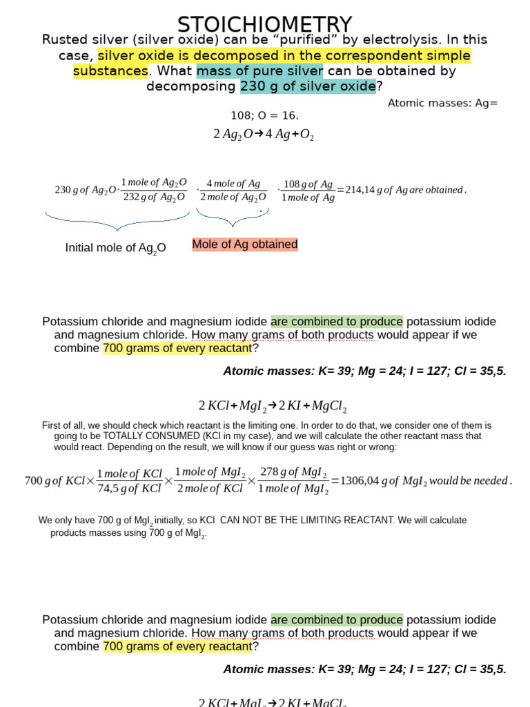 STOICH 2 | PDF | Stoichiometry | Potassium Chloride