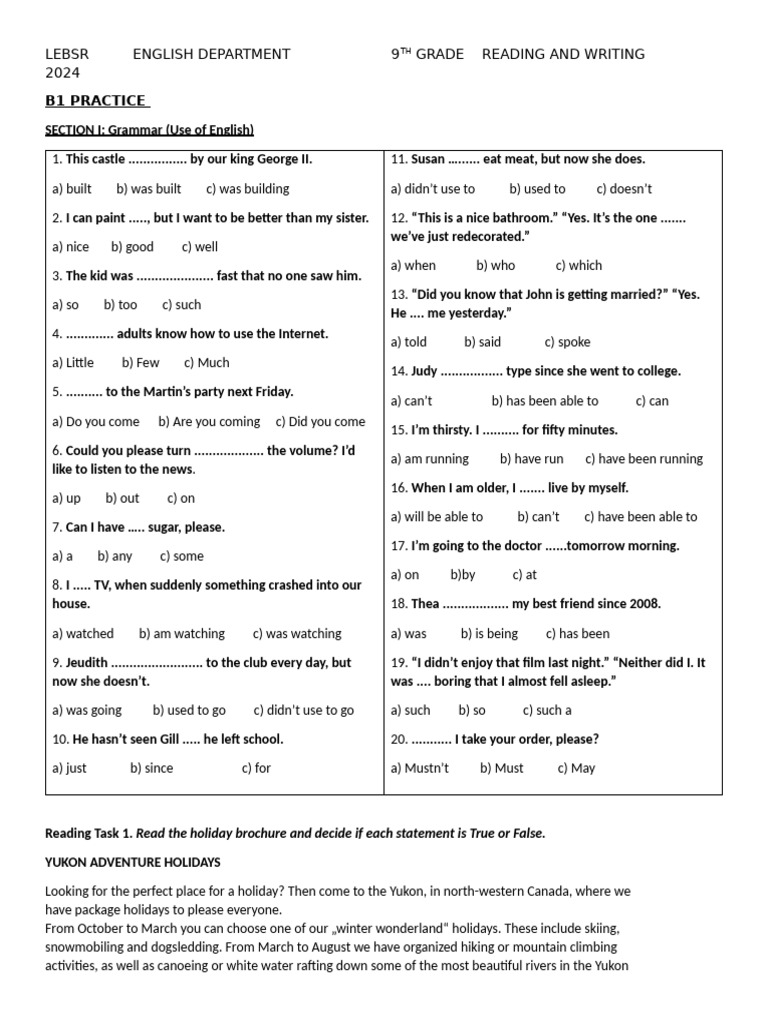 b1 Practice Reading and Writing | PDF | Grammatical Tense | Verb