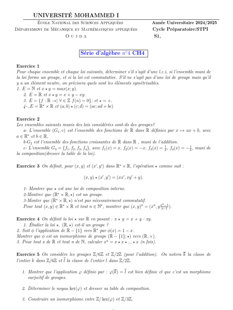 Algèbre et Groupes - Exercice TD4 2025 | PDF | Groupe (Mathématiques ...