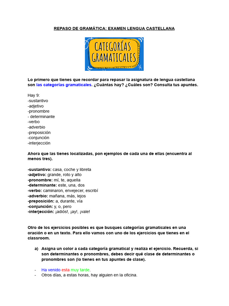 Denisa Erika Dragota - Repaso Examen Lengua Castellana | PDF | Parte ...