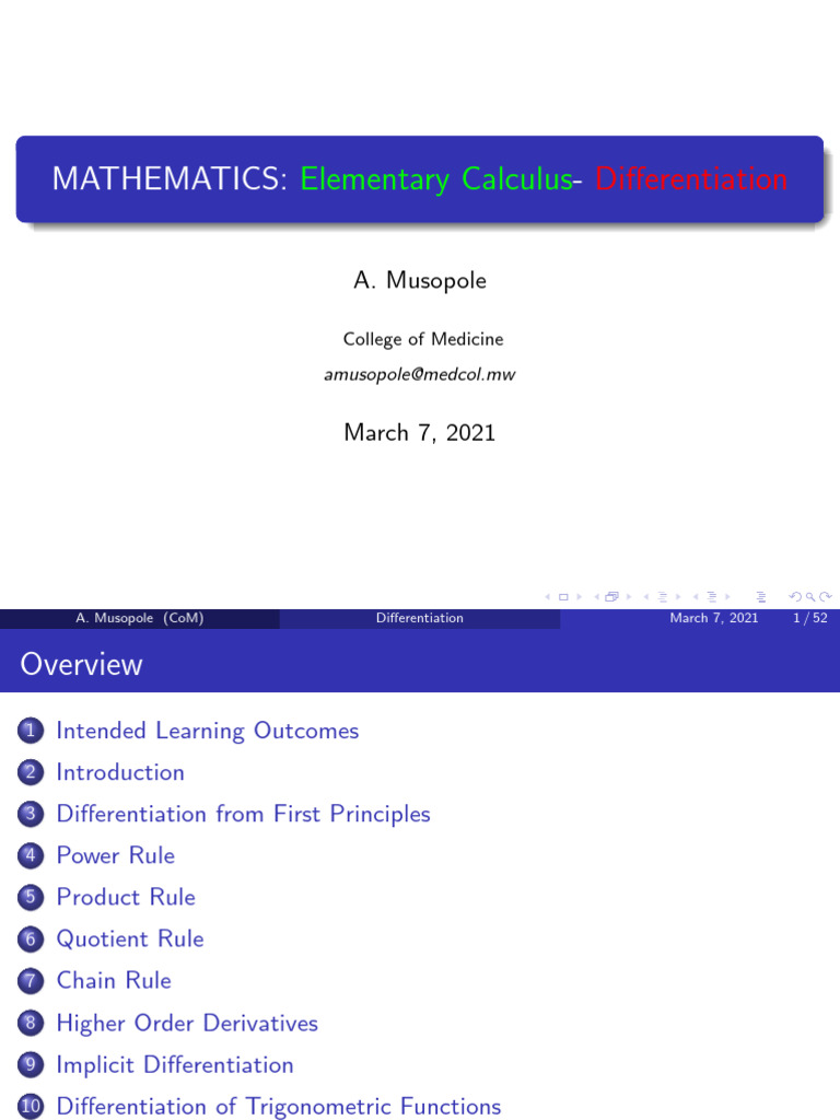 Mat100 Differentiation | PDF | Derivative | Gradient