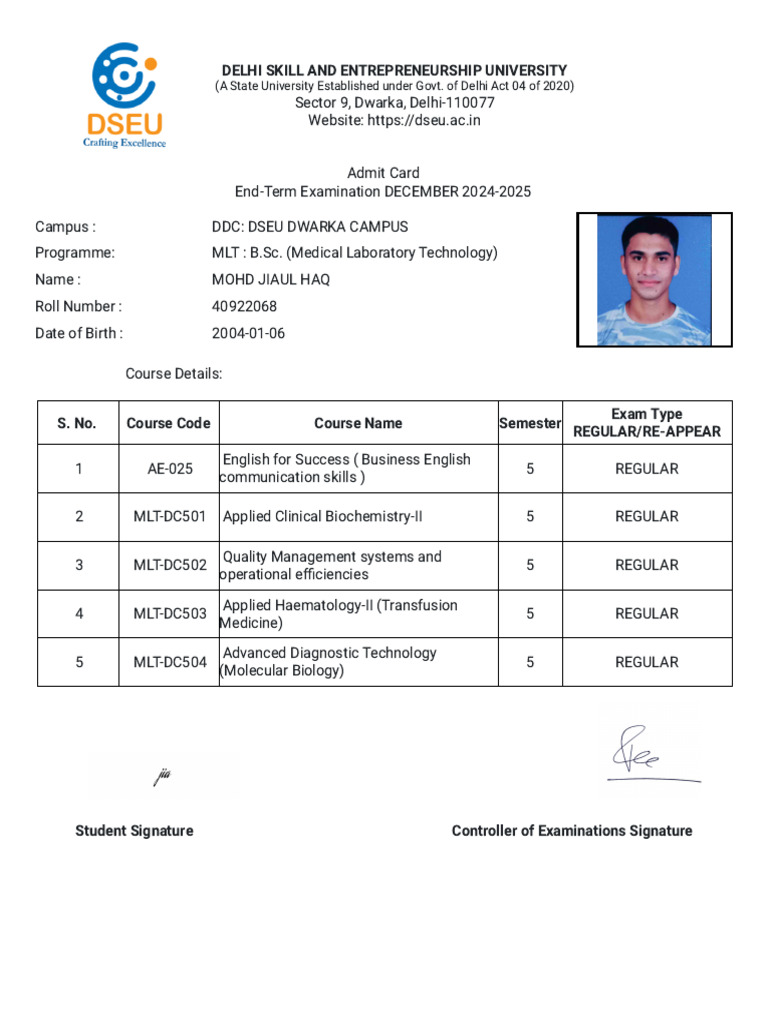 Dseu - Samarth.edu - in Index - PHP Examstudent Hall-Admit-card View Id ...