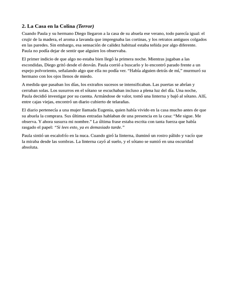 Relato La Casa en La Colina | PDF