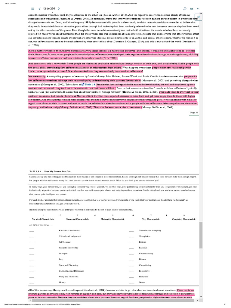 The Influence of Individual Differences 9 | PDF | Self Esteem | Behavioural Sciences