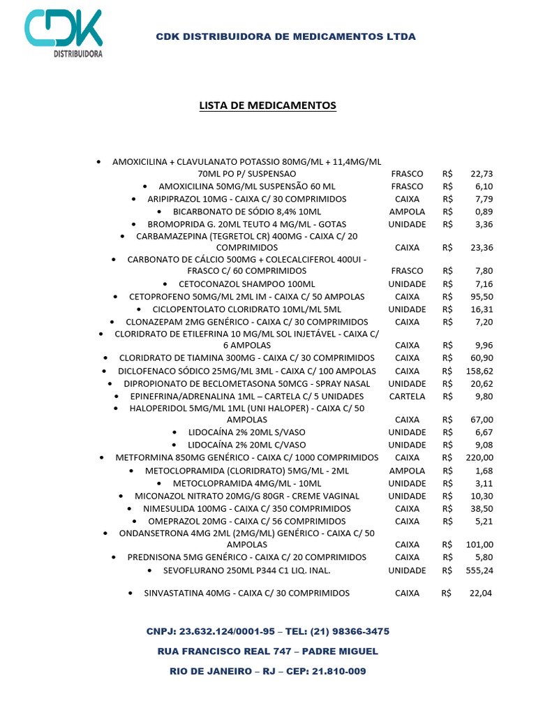 LISTA DE MEDICAMENTOS CDK ATUALIZADA | PDF | Drogas