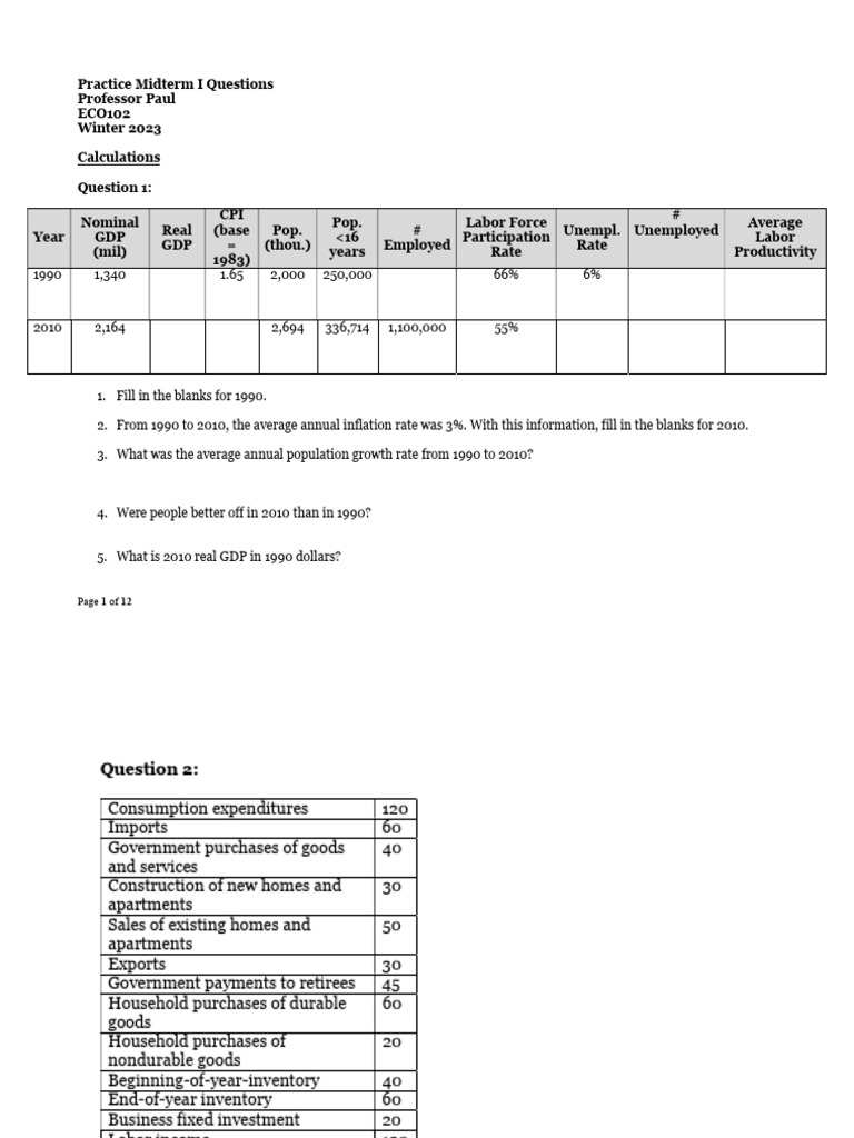 Midterm 1 Additional Practice Questions | PDF | Macroeconomics | Economies