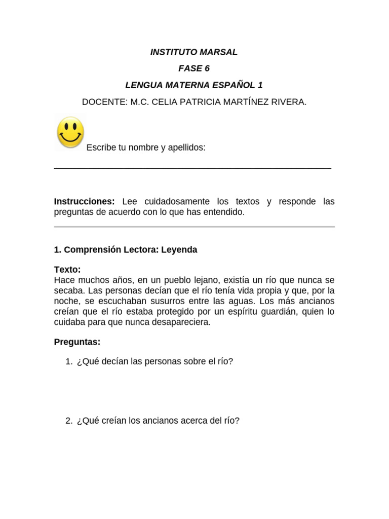 Comprensión Lectora para Español 1 | PDF