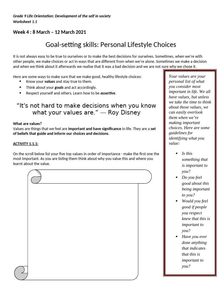 Grade 9 LO weeks 4 to 6 | PDF | Goal | Goal Setting
