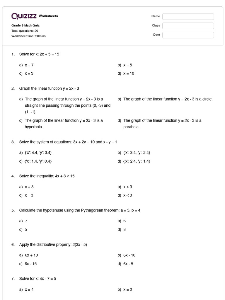 Grade 9 Math Quiz-2 | PDF | Function (Mathematics) | Circle