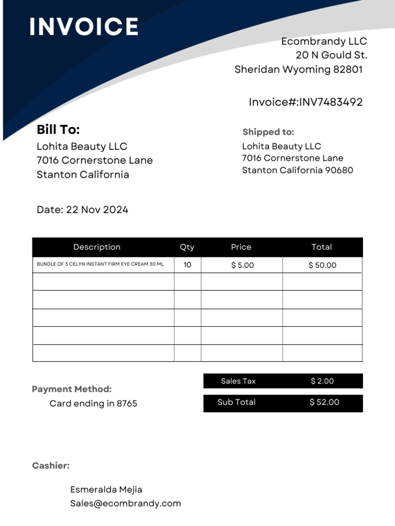 Blue Modern Creative Professional Company Invoice | PDF