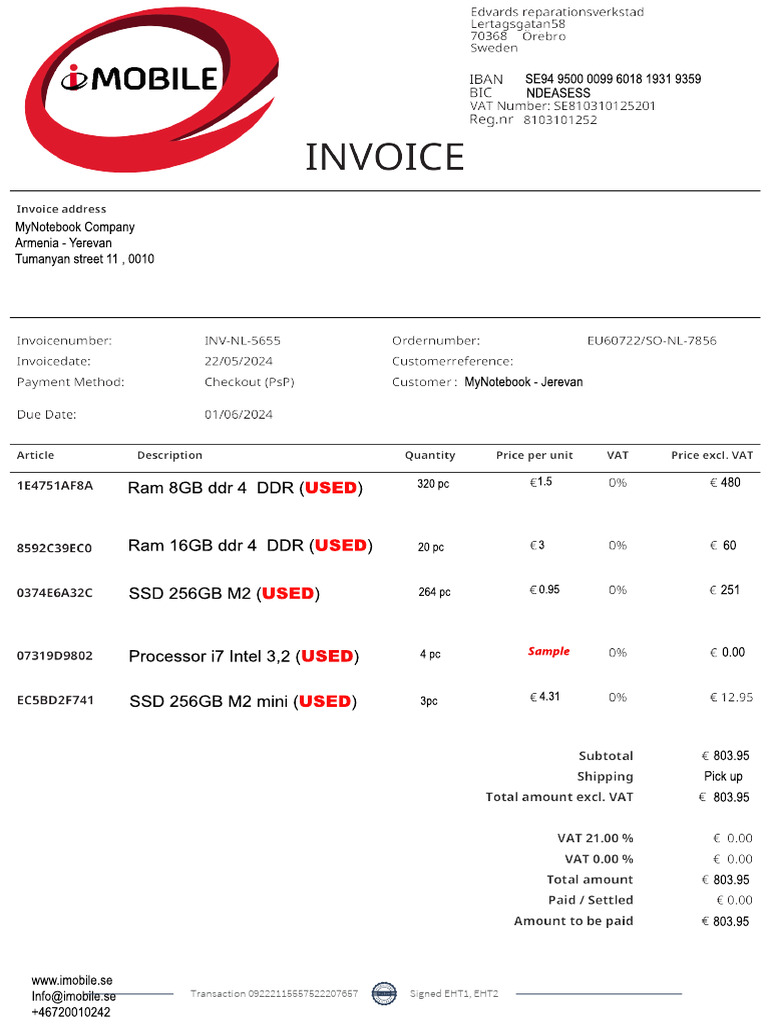 Invoice Armenia Juni | PDF | Document | Applications Of Cryptography