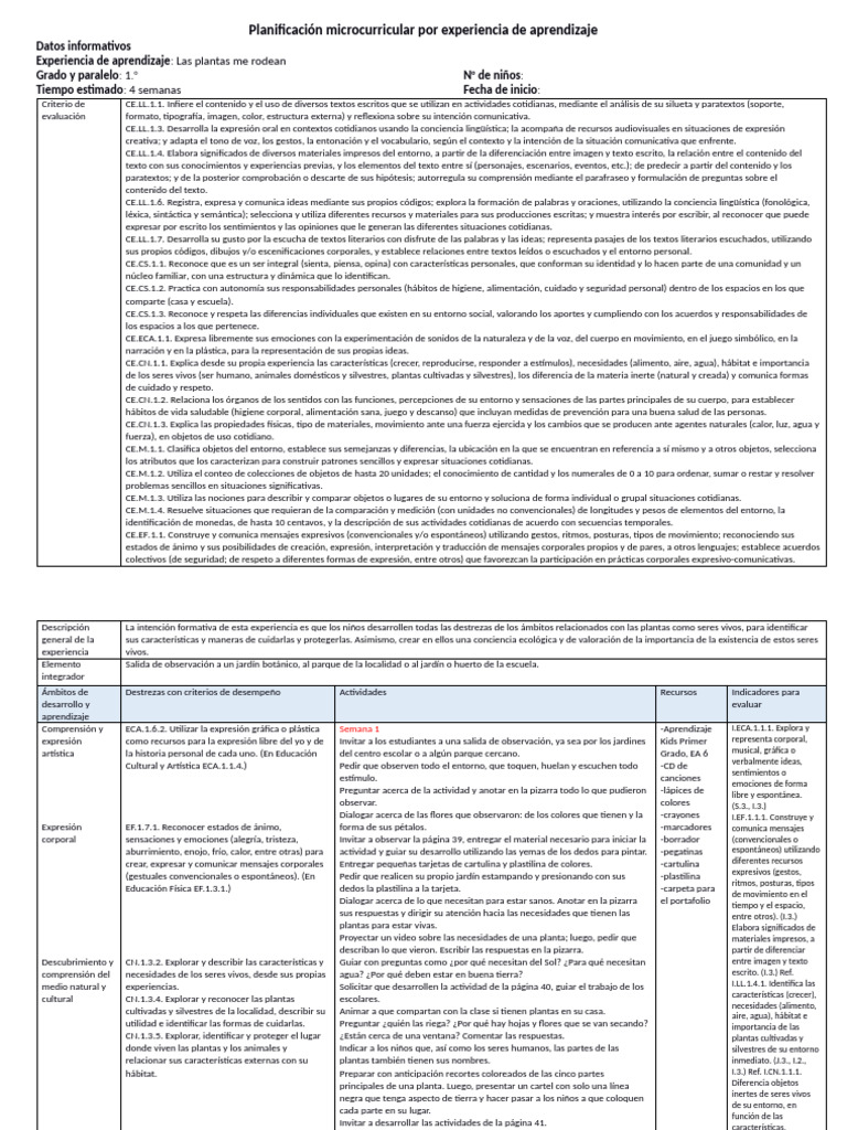 EA6 APREN K Plan | PDF | Experiencia | Plantas