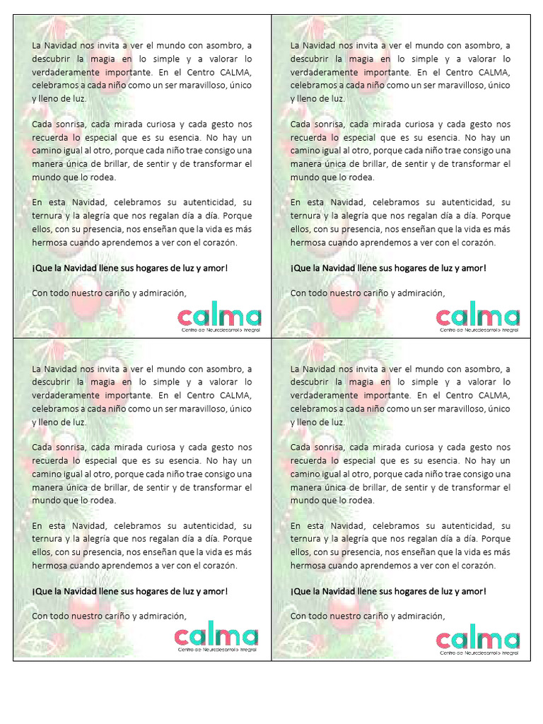 Dedicatoria Navidad Calma 2024... | PDF | Amor
