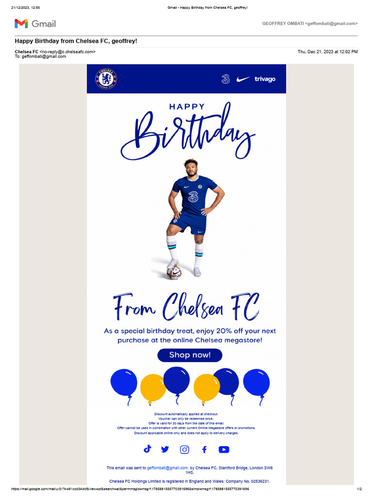 Gmail - Happy Birthday From Chelsea FC, Geoffrey! | PDF | Gmail ...