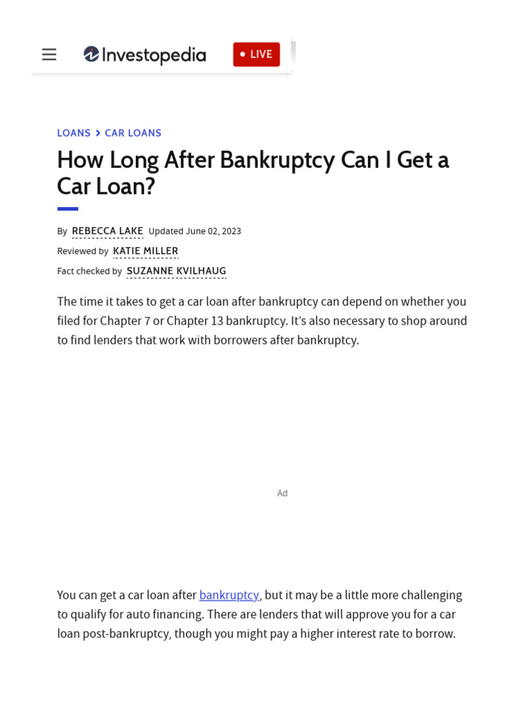 Car Lenders After Bankruptcy