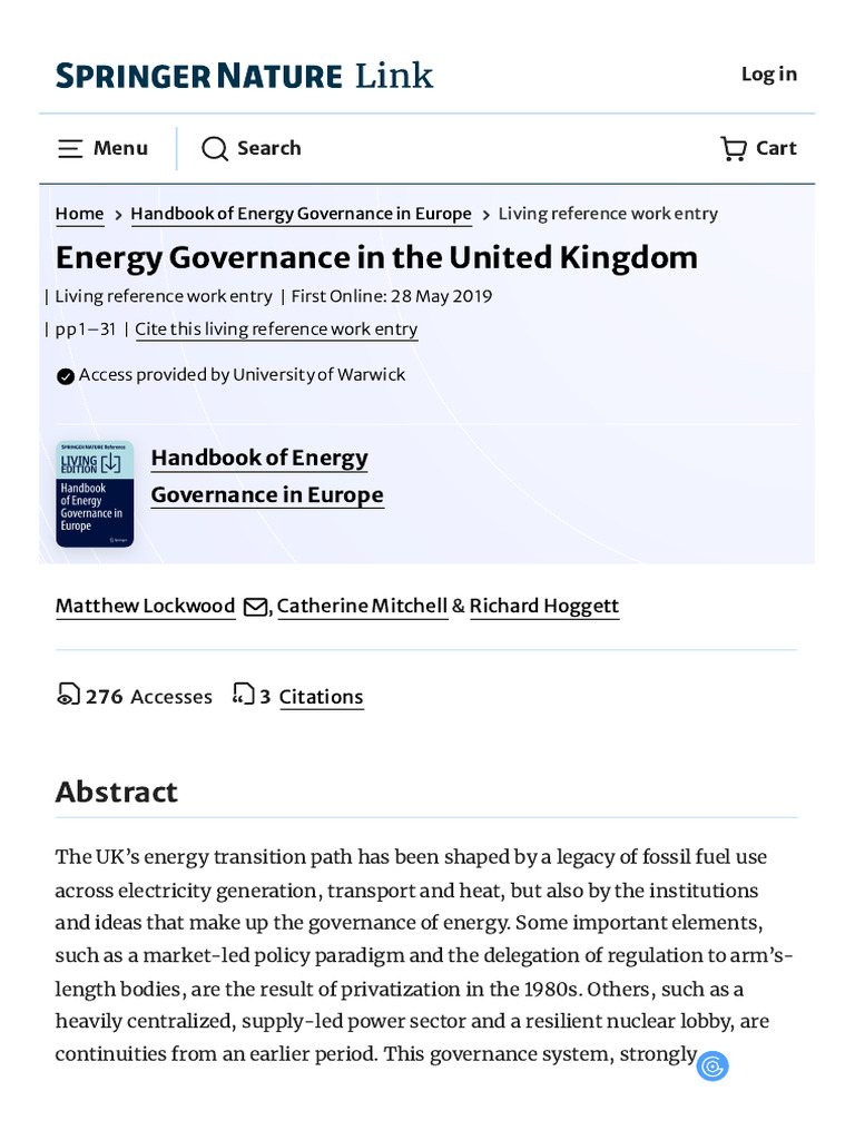 Energy Governance in the United Kingdom _ SpringerLink | PDF | Renewable Energy | Electricity ...