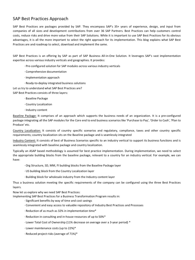 SAP Best Practices Approach | PDF | Prototype | Subsidiary