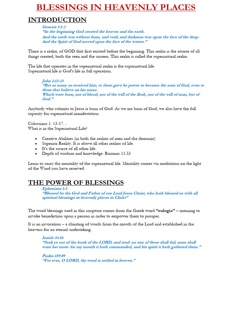 Blessings in Heavenly Places | PDF | Logos (Christianity) | Supernatural