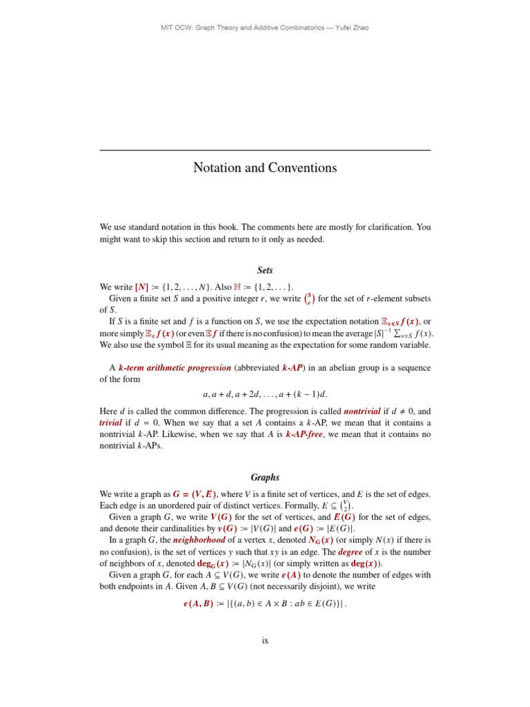 Mit18 225 f23 Notation Conventions | PDF | Vertex (Graph Theory) | Theoretical Computer Science