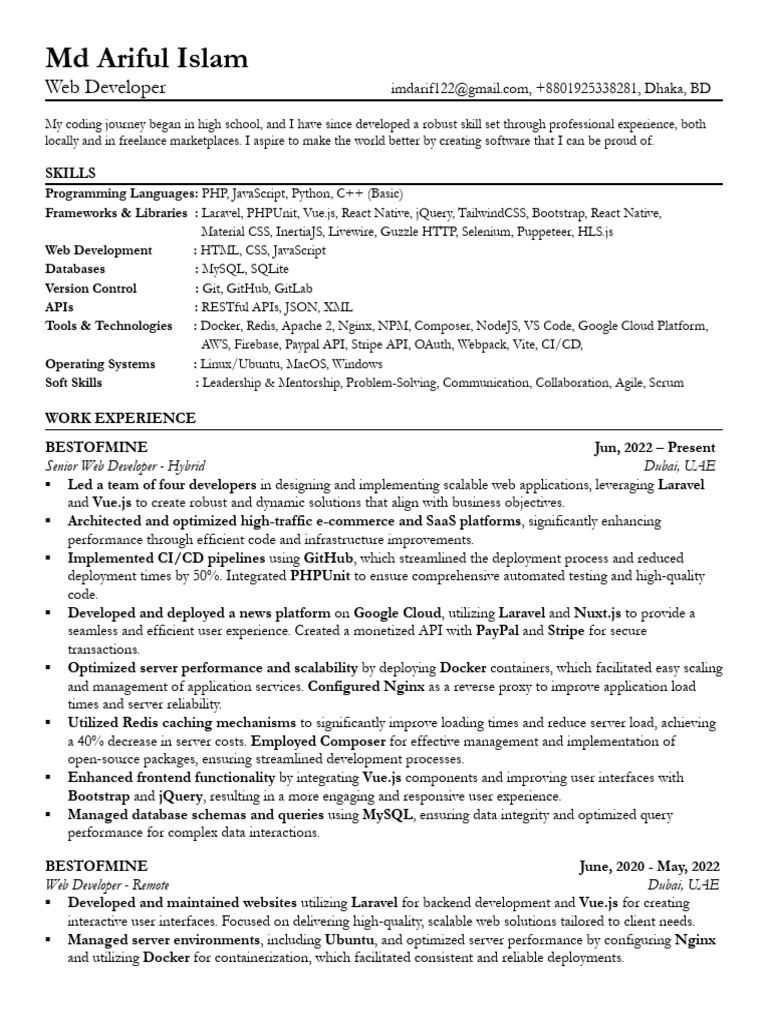 Ariful CV Aug v3.docx (1) | PDF | World Wide Web | Internet & Web