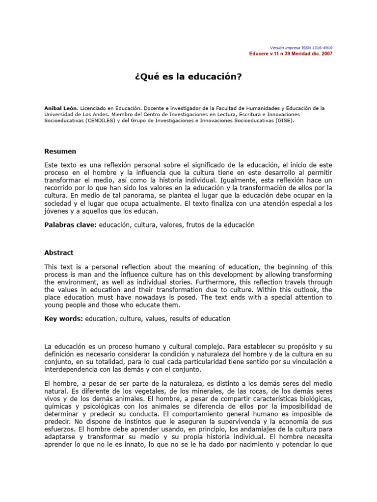 Reflexiones sobre la educación según Aníbal León | PDF | Conocimiento ...