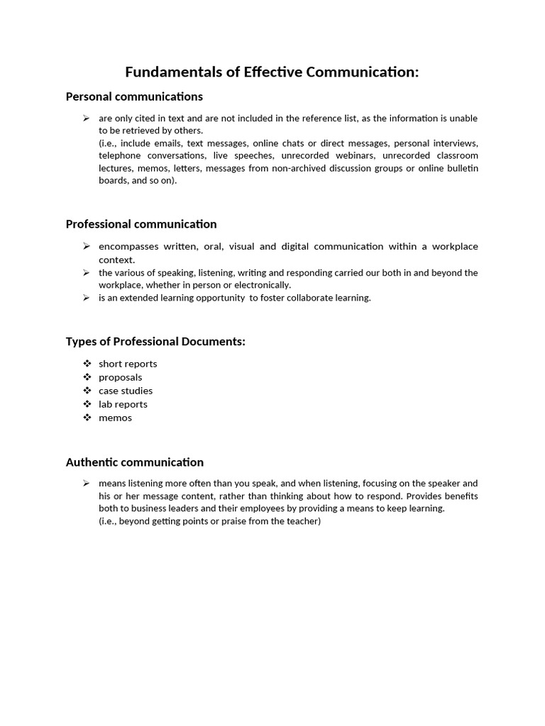 Fundamentals Of Effective Communication Pdf