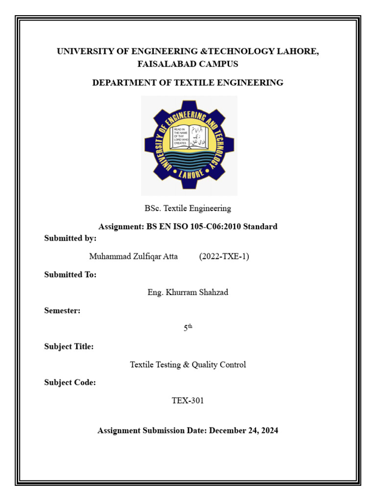 BS EN ISO 105-C06 Assignment | PDF | Textiles | Spectrophotometry