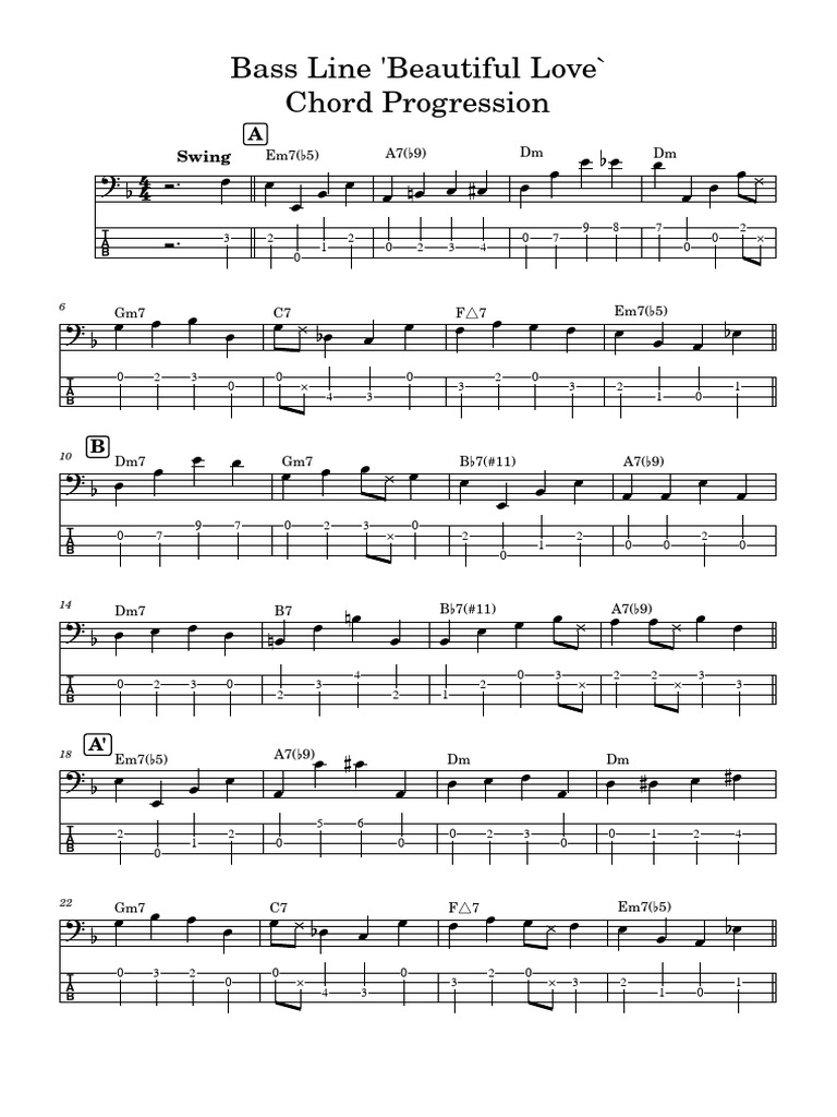 Beautiful Love Bass Line Chords | PDF | Elements Of Music | Harmony