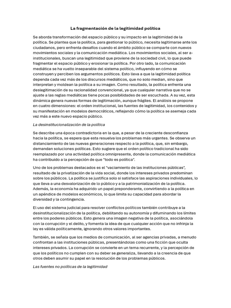 La Fragmentación de La Legitimidad Política | PDF | Legitimidad ...