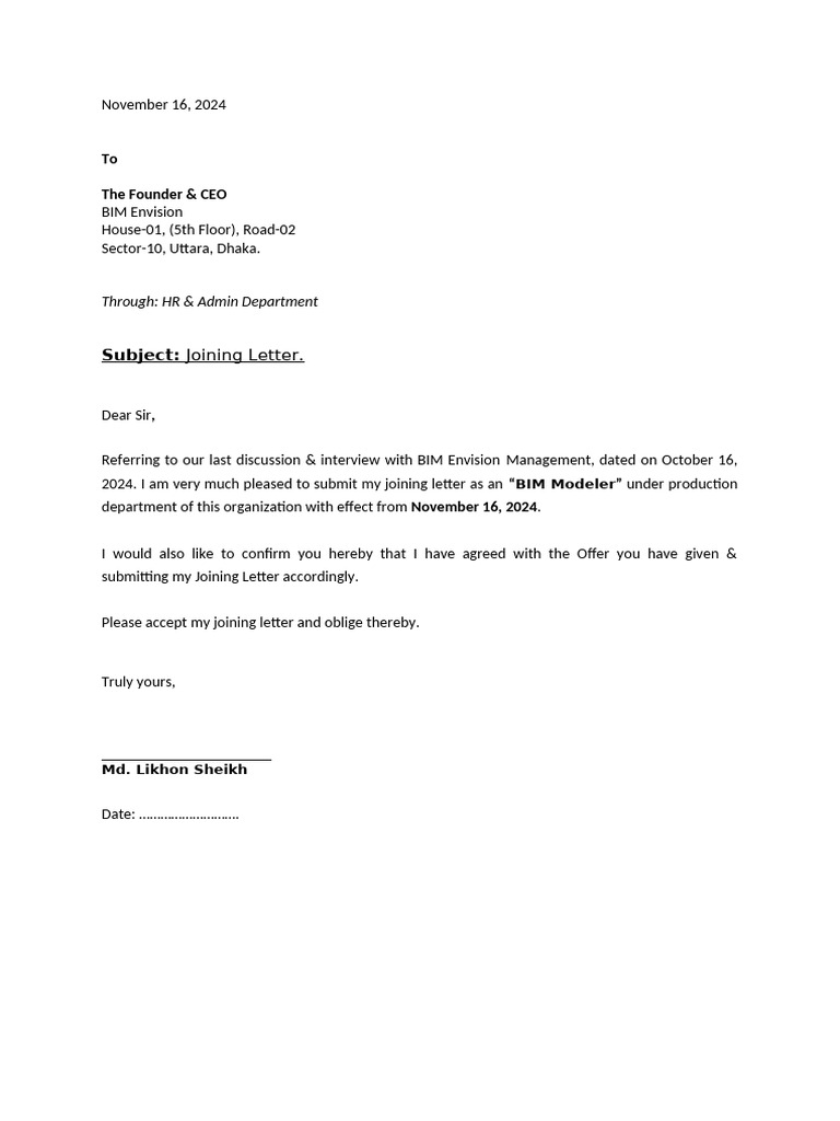 Joining Letter | PDF