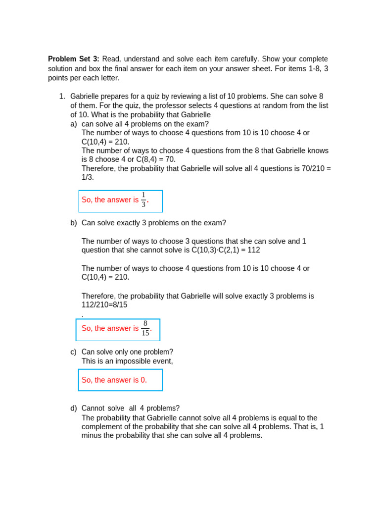 Probability Problems and Solutions | PDF | Odds | Probability