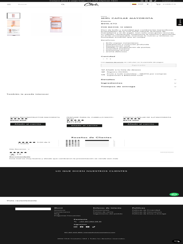 Miel Capilar Mayorista - Click Cosmetics Sas | PDF